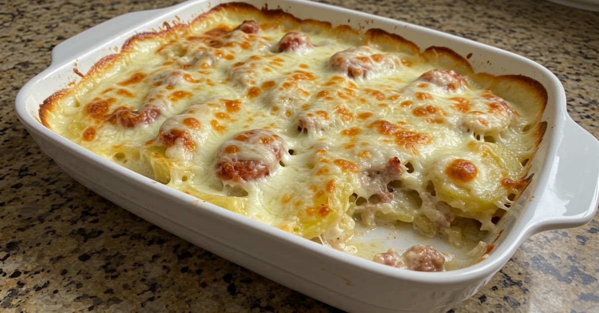 Receita de batata gratinada com calabresa e molho branco prática e ...